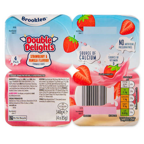 Strawberry & Vanilla Flavour Double Delights Fromage Frais 4 Pack | ALDI IE